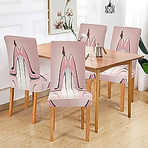 xigua Elegant Pink High Heels Chair Covers Protector 4PCS for Dining Room,Chair Slipcover Washable Removable for Kitchen,Hotel,Restaurant,Wedding