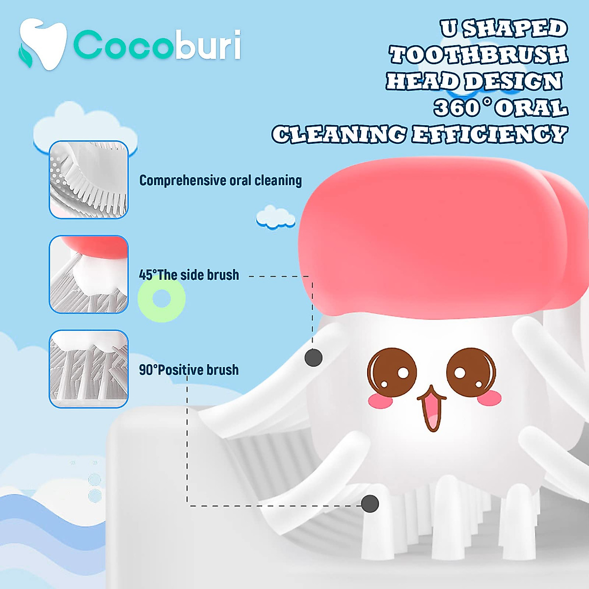 COCOBURI Kids U-Shaped Toothbrush Manual Training Tooth Brush Silicone Soft Head Toothbrush 360 ° Oral Cleaning Toothbrush(Pink)