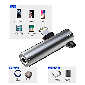 Headphone Adapter Lightning to 3.5mm AUX Audio Jack and Charger Extender Dongle Earphone Headset Splitter Compatible with iPhone 11 12 Mini pro max xs xr x se2 7 8 Plus for Ipad Air Y Cable Converter
