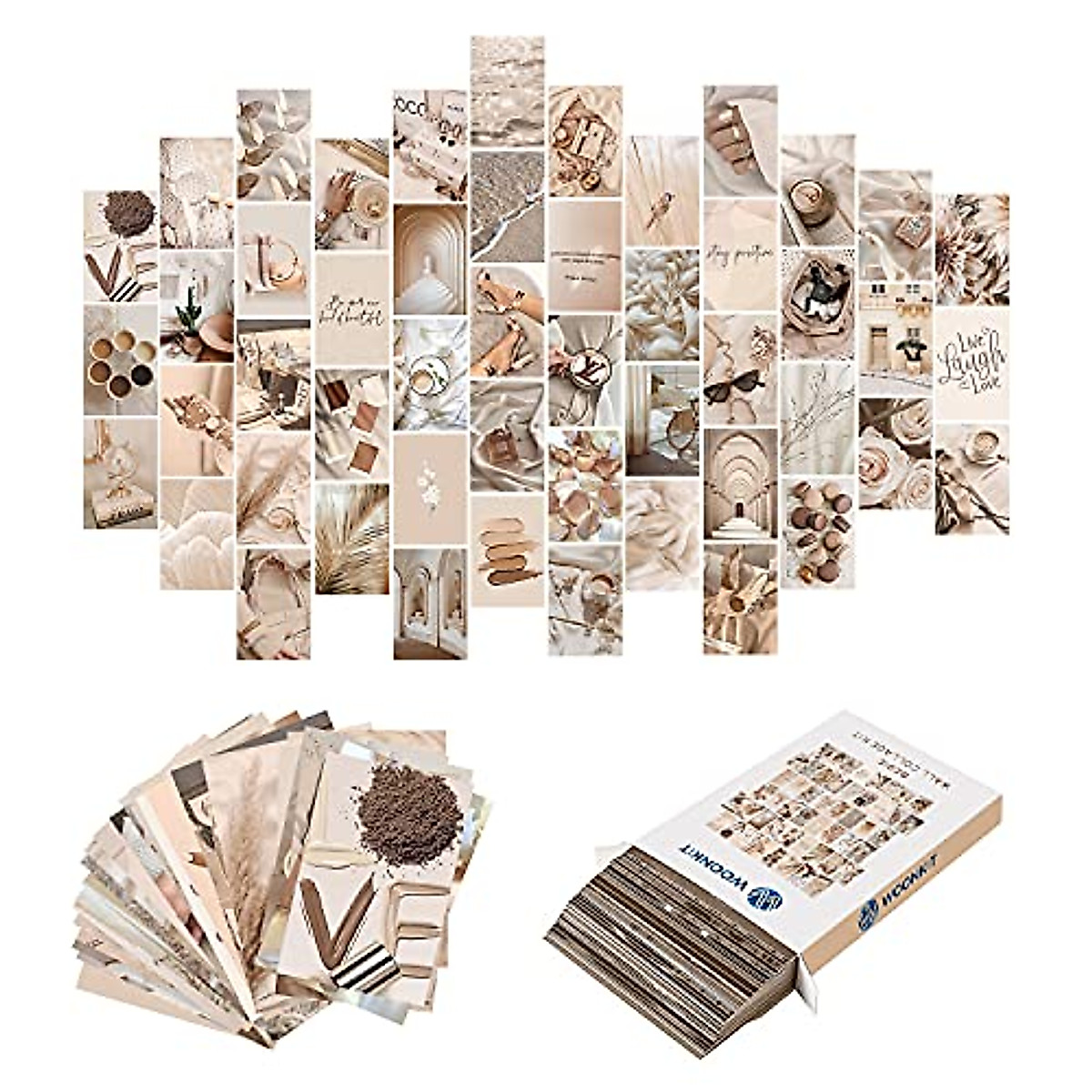 WOONKIT Beige Wall Collage Kit Aesthetic Pictures, Room Decor Aesthetic, Room Decor for Teen Girls, Photo Collage Kit for Wall Aesthetic, Room Decor for Bedroom Aesthetic, Trendy Teen, 50PCS 4X6 IN