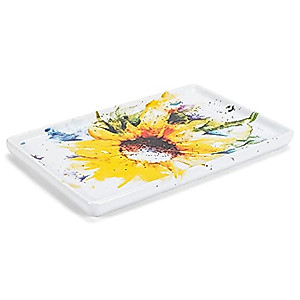 DEMDACO Dean Crouser Sunflower Watercolor Yellow 7.5 x 5 Glossy Ceramic Stoneware Decorative Tray