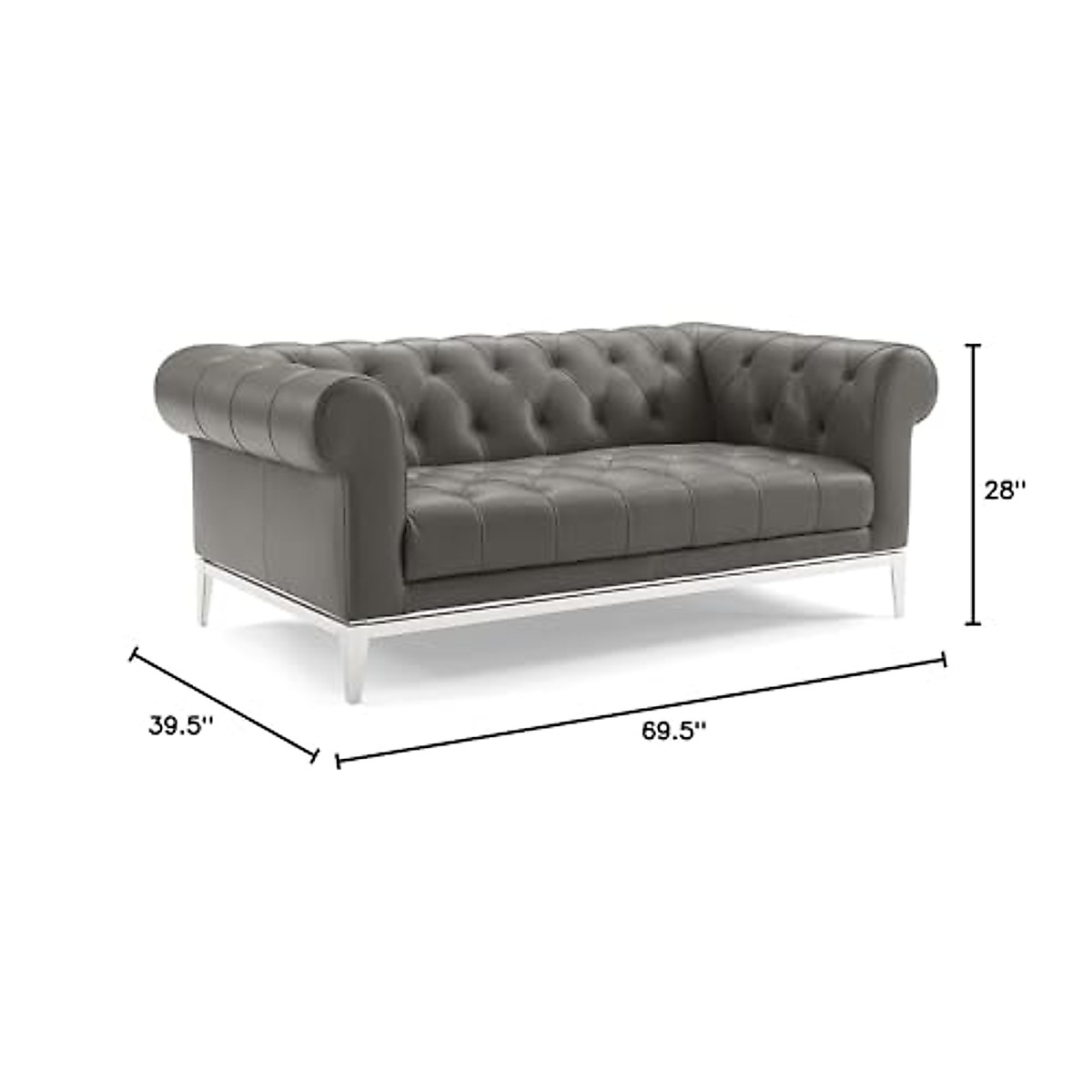 Modway Idyll Tufted Button Upholstered Leather Chesterfield Loveseat, Gray