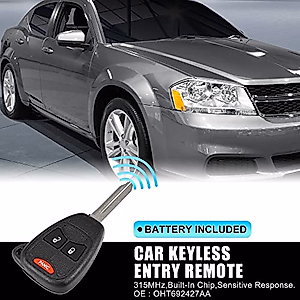 X AUTOHAUX OHT692427AA 315MHz Replacement Keyless Entry Remote Car Key Fob for Dodge Avenger Charger Caliber Durango for Ram for Jeep Commander 3 Button with Door Key