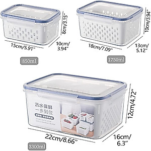 Fruit Vegetable Food Storage Containers for Fridge,Large Produce Saver Containers with Airtight Lid & Colander,3 in 1 Multifunction with Drain Basket Refrigerator Organizers for Fruits, Salad, Lettuce