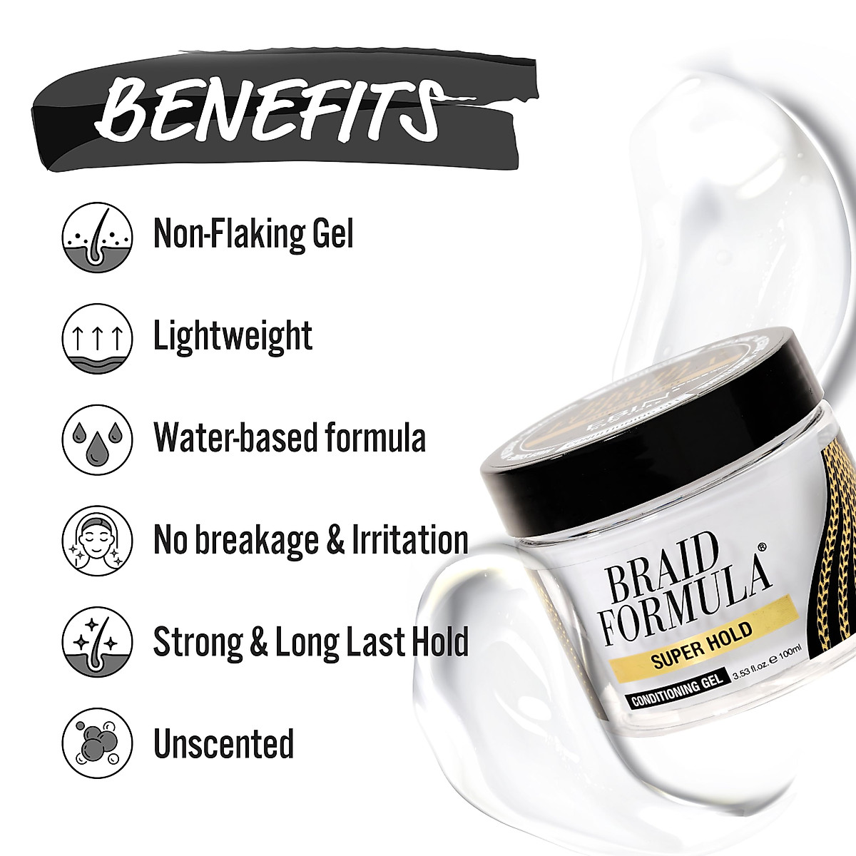 EBIN NEW YORK Braid Formula Conditioning Gel, Super Hold, 11 Oz | Great for Braiding, Twisting, Edges, No Residue, No Flaking, Strong Hold, High Shine, Smoothing with Clean, No Build-up