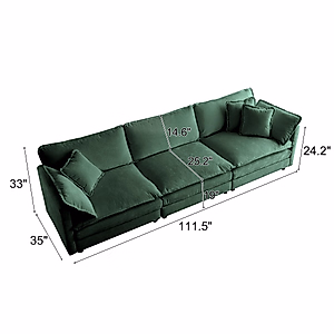 GNIXUU 111.5" Green Cloud Sofa Couch, Modern Comfy Chenille 3 Seat Sofa Couch with Pillows & Armrest for Living Room, Bedroom, Deep Seat Sofa