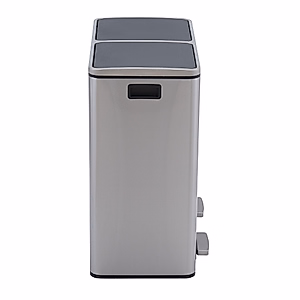 Design Trend Stainless Steel Dual Compartment Trash Can Recycler with Soft Close Lids | Two 30 Liter / 8 Gallon Bins, 60 Liter, Silver