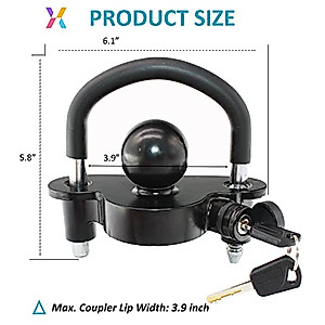 X-Haibei Trailer Coupler Lock fits 1 7/8, 2 and 2 5/16 inch Couplers, Universal Trailer Ball Hitch Locks, Heavy Duty Aluminum Body, Copper Lock Cylinder, Rustproof, Dust-Proof (Black)