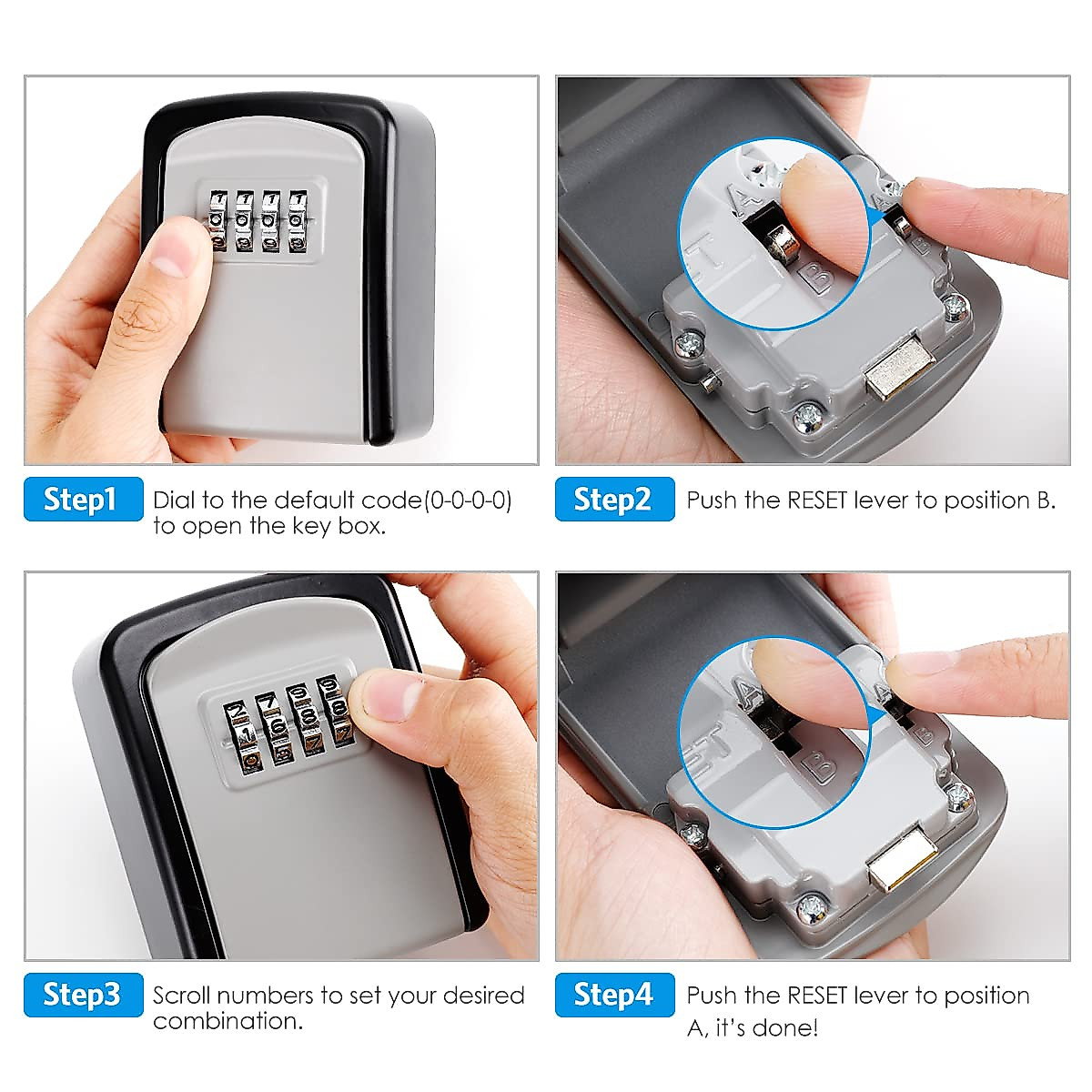 Key Lock Box, Upgraded Lockbox for Keys Outdoor, Key Safe Box, Weatherproof 4 Digit Combination Key Storage Lock Box, 5 Keys Capacity Lockbox with Removable Shackle for Indoor Outdoor, 3.66inch