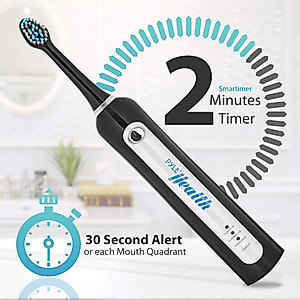 Pyle Health Ultra Sonic Wave Rechargeable Electric Toothbrush with 3 Brush Modes, Two Minute Timer, 2 Oral Brush Heads, Automatic Charging Dock Holder - for Kids, Teens, Adults - PHLTB41BK.5 (Black)