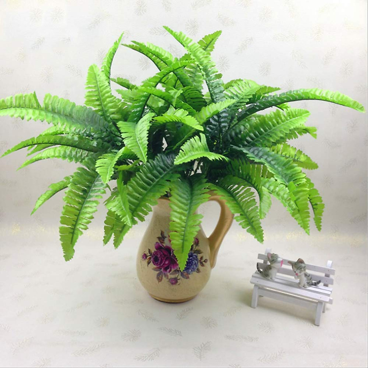 YINKUU Artificial Shrubs, 7 Fork Plastic Plants Persian Grass Fern Leaves Fake Bushes Wedding Indoor Outdoor Home Garden Verandah Kitchen Office Table Centerpieces Arrangements Christmas Decoration