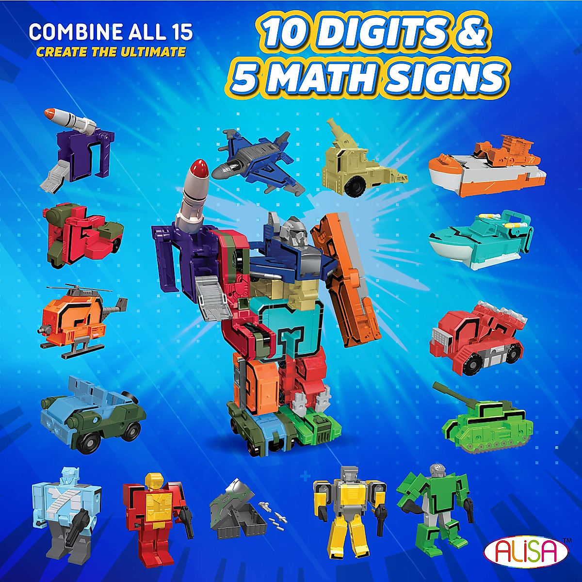 Number Robots Transforming Action Figures - 10 Numbers and Math Signs - Learning Robot Transforming Vehicle Toys, Number Bots Gift for Kids Educational Learning Toys - Transbot Digitech S