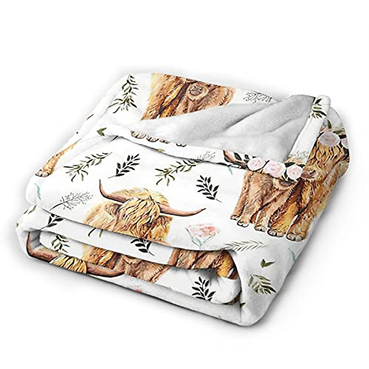 Highland Cow Print Blanket and Throws Cute Farm Animal Cow Gifts Throw Blankets Soft Cozy Fleece Plush Warm Flannel Bedding Blanket for Girls Kids Adults Couch Travel 40x50inch