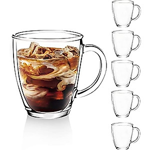 [6 PACK,12 OZ] DESIGN•MASTER Premium Glass Coffee Mugs with Handle,Transparent Tea Glasses for Hot/Cold Beverages, Perfect Design for Americano, Cappuccino, Latte or Tea and Beverage.