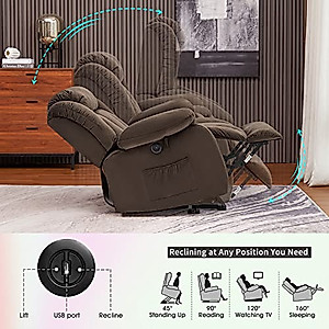 CDCASA Electric Power Lift Recliner Chair with Massage and Heat for Elderly, Reclining Chairs for Seniors, 3 Positions, Side Pocket, USB Port, Plush Fabric, Brown