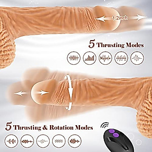 Realistic Thrusting G Spot Dildo Vibrator Adult Sex Toys for Women, 3 in 1 Lifelike Rotating Vibrating Dildos for Anal Stimulation, Strap on Thick Penis Dildo with Strong Suction Cup for Couples