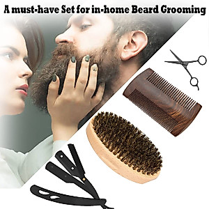 Shaving & Grooming Kit for Men, Danweix Beard Kit Brush Comb Scissors with Storage Bag Shaving Razor Brush with Stand holder 10pcs Refill Blades Great for Grooming Beards and Mustaches