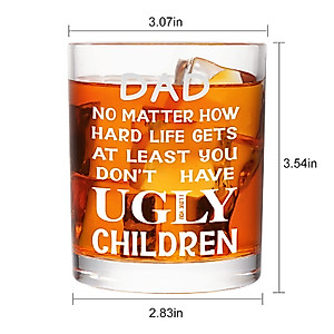 DAZLUTE Dad Gifts, Funny Whiskey Glass for Dad, Father’s Day Gifts Idea, Birthday Present Christmas Gifts for Dad Father Papa Daddy from Daughter Son, 10Oz Old Fashioned Glass