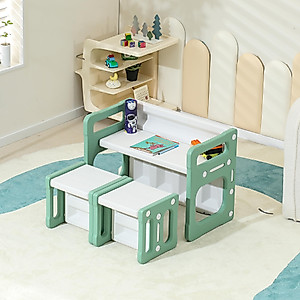 IFLETH Table and Chair Set, Height-Adjustable Toddler Table and Chair Set, Montessori Table Chair for Ages 3-8, Toddler Chairs for Table, Childrens Table for Classroom, Green