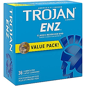 TROJAN ENZ Lubricated Condoms, Latex Condoms For Contraception and STI Protection, America’s Number One Condom, 36 Count Value Pack