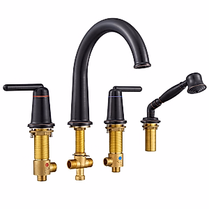 Wintap Roman Bathtub Faucet with Hand Shower and Brass Valve 4 Hole Widespread Bath Tub Faucet Set High Flow Tub Faucets Classic High Arch Tub Filler Oil Rubbed Bronze 9808ORB