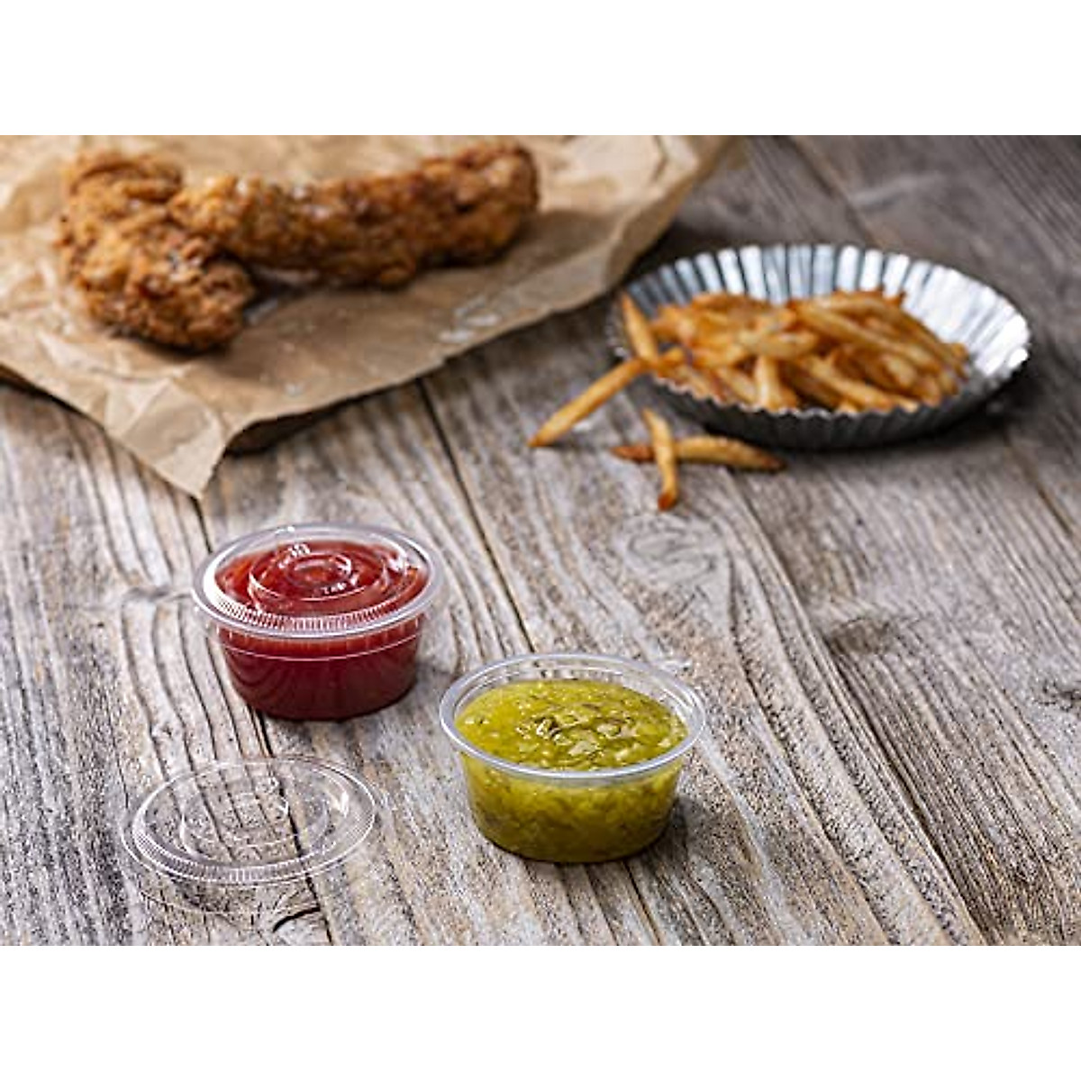 (3.25 oz - 100 Sets) Clear Diposable Plastic Portion Cups With Lids, Small Mini Containers For Portion Controll, Jello Shots, Meal Prep, Sauce Cups, Slime, Condiments, Medicine, Dressings,