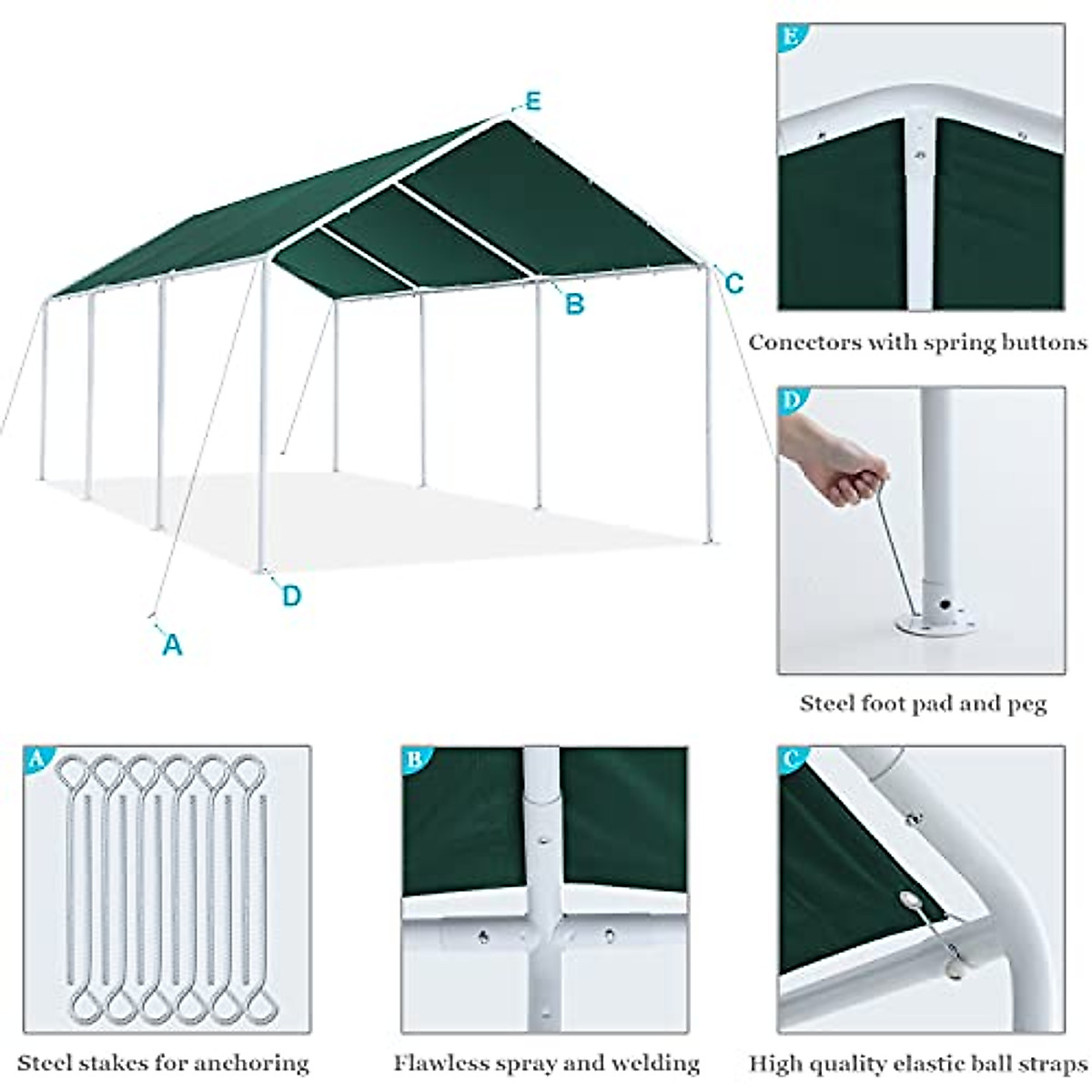 ABCCANOPY 10x20 FT Carport Garage Car Boat Shelter Party Tent,Forest Green