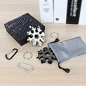 Snowflake Tool, Standard Stainless Steel Snowflake Tool,18-in-1 Snowflake Wrench Screwdriver with Storage Bag,Key Ring and Carabiner Clip,Gift Package (1, Black)