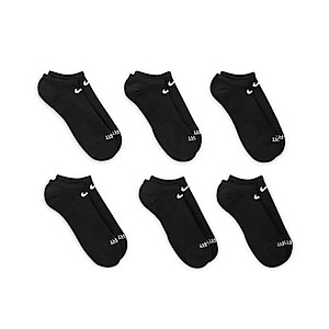 Nike Everyday Plus Cushion No Show Socks 6-Pair Pack Black/White LG (US Men's Shoe 8-12, Women's Shoe 10-13)