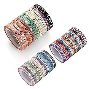 Agutape 48 Rolls Washi Tape Set,Foil Gold Skinny Decorative Masking Washi Tape,3MM Wide DIY Masking Tape