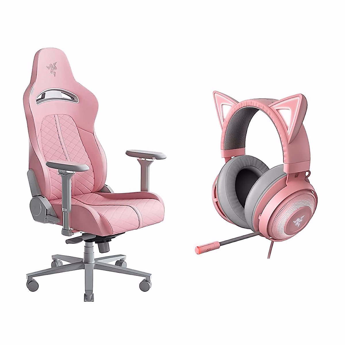 Razer Enki Gaming Chair: All-Day Gaming Comfort - Built-in Lumbar Arch - Optimized Cushion Density & Kraken Kitty RGB USB Gaming Headset: THX 7.1 Spatial Surround Sound - Chroma RGB Lighting