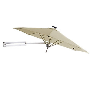 ROLTIN Parasol Garden Umbrella 250cm Wall Solar LED Lights and Metal Pole - Garden tilt Adjustment Sun Shade Umbrella