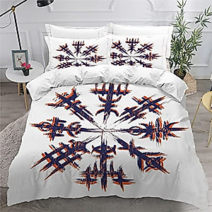 Quilt Cover Twin Size Runes, Symbols 3D Bedding Sets Viking, Nordic Duvet Cover Breathable Hypoallergenic Stain Wrinkle Resistant Microfiber with Zipper Closure,beding Set with 2 Pillowcase