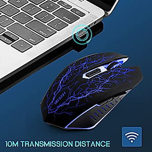 VEGCOO Wireless Gaming Mouse, Silent Click Wireless Gaming Mouse Rechargeable Mice with Colorful LED Lights and 2400/1600/1000 Three Gears Adjustable DPI, Ergonomic Mouse for Laptop PC (C11 Black)