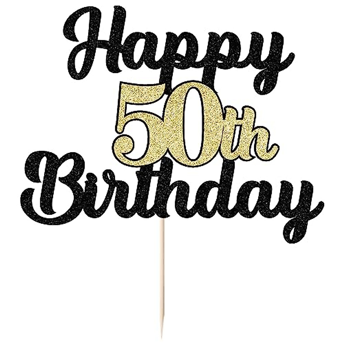 AROKIPPRY Black Gold Glitter Happy 50th Birthday Cake Topper,Happy 50 Birthday Cake Decoration for 50 & Fabulous Birthday,Hello 50 Party Anniversary Party Cake Decorations Supplies