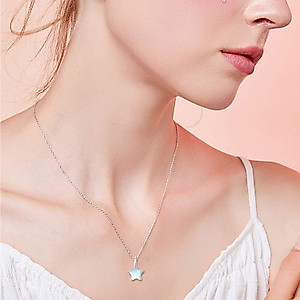 CUOKA MIRACLE Moonstone Necklace Star Necklace 925 Sterling Silver Rainbow Moonstone Choker Necklace for Women Star Moonstone Jewelery for Women Birthday Mother`s Day