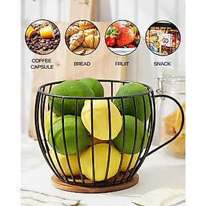 getstar Coffee Pod Holder, Large Black Wire Coffee Bar Accessories with Acacia Wood Base