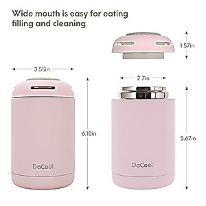 DaCool Insulated Lunch Containers Hot Food Jar Vacuum Insulated Stainless Steel 16 oz Leak Proof Keep Food Cold Hot Food Container Lunch Box School Camping Outdoors,BPA Free- Pink