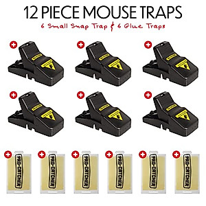 Mouse Trap Set Mouse Traps Indoor for Home, Mouse, Home, Glue Traps for Mice and Rats, Mouse Traps for House, Traps for Indoor Garden, 6 Snap Mouse Traps 6 Glue Traps - 12 Pack