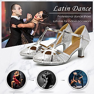 DKZSYIM Glitter Women Latin Dance Shoes Closed Toe Ballroom Salsa Tango Practice Performence Party Dancing Shoes,511-Silver-5,US 9