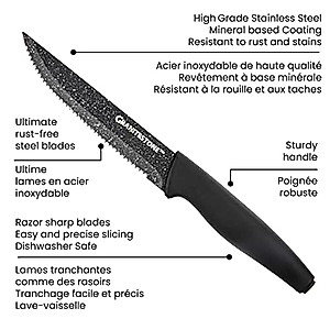 Granitestone Nutriblade 6-Piece Steak Knives with Comfortable Handles, Stainless Steel Serrated Blades – Dishwasher-safe and Rust-proof Steak Knife For Home and Restaurant Use As Seen On TV