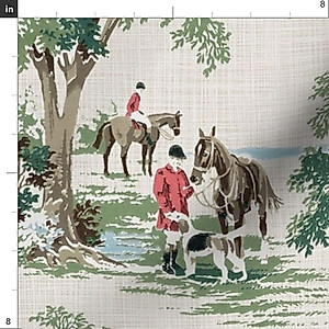 Spoonflower Fabric - Equestrian Toile Fox Hunting English Traditional Hunt Pony Horse Printed on Petal Signature Cotton Fabric by The Yard - Sewing Quilting Apparel Crafts Decor