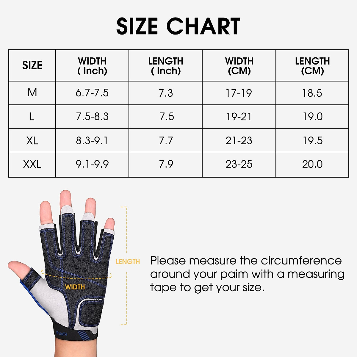 FitsT4 Sports Kayaking Gloves 3/4 or Full Finger Padded Palm Fingerless Gloves for Men Women Youth Perfect for Sailing Paddling Canoeing Boating Workout Rowing SUP and Other Water Sports