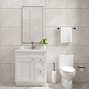 JPND 30" White Bathroom Single Hole Integrated Sink/Countertop, Drop-in Self-Rimming Rectangular Vanity Sink Top, 30.38"W x 19.13"D x 7.5"H