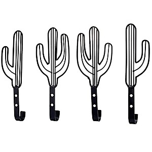 MyGift Wall Mounted Decorative Black Metal Entryway Coat Hooks Saguaro Cactus Shaped Hanging Novelty Hooks, Southwest Style Home Decor, Set of 4