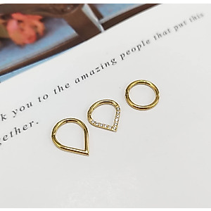 MeiziQL 3Pcs Septum Rings 16G Teardrop Septum ring 316L Surgical Steel Daith Conch Rook Tragus Cartilage Earrings Hypoallergenic Piercing Jewelry for Women Men 8mm (CZ Teardrop Gold)