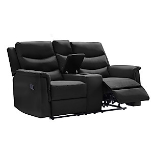 Faxu Leather Love Seat Recliners, Manual Double Reclining Loveseat Sofa, Home Theater Seating with Storage Console, Wall Hug RV Couch with Cup Holders for Living Room Furniture Sets