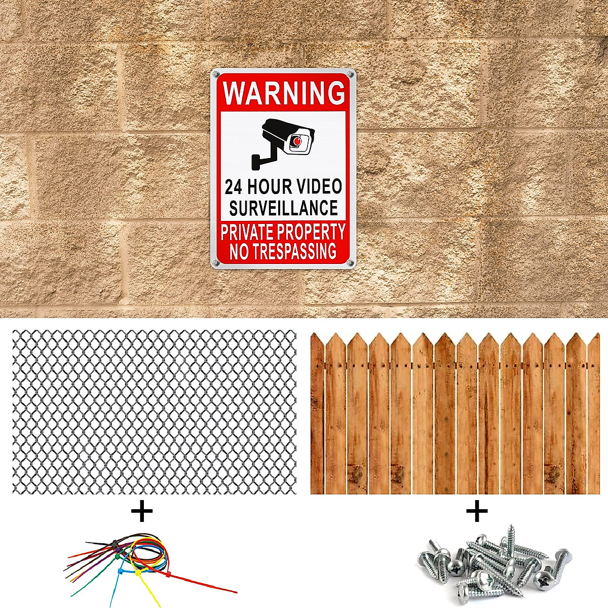 8 Pack Private Property No Trespassing Sign 24 Hour Video Surveillance Sign Reflective Aluminum Security Camera Sign Trespassers Will Be Shot Sign Warning Signs for Home Safety, 7 x 10'' (Video Sign)