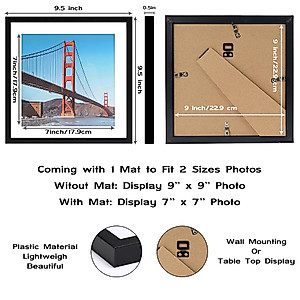 OMISHE 9x9 inch Picture Frame Black for Wall Hanging or Tabletop Poster, Frame Display 7x7 inch with Mat or 9x9 Without Mat, Square Wall Gallery Photo Frame, Black