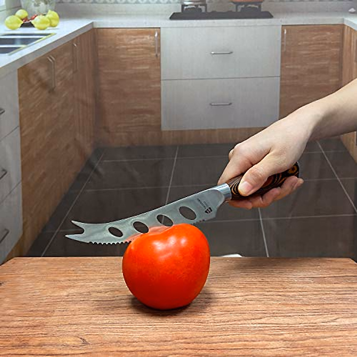 TUO Cheese Knife - Tomato Knife Fruit Knife 5.5" - Serrated Edge - German Steel Blade - Mutil-Use- Pakkawood Handle - Gift Box Included - Fiery Series